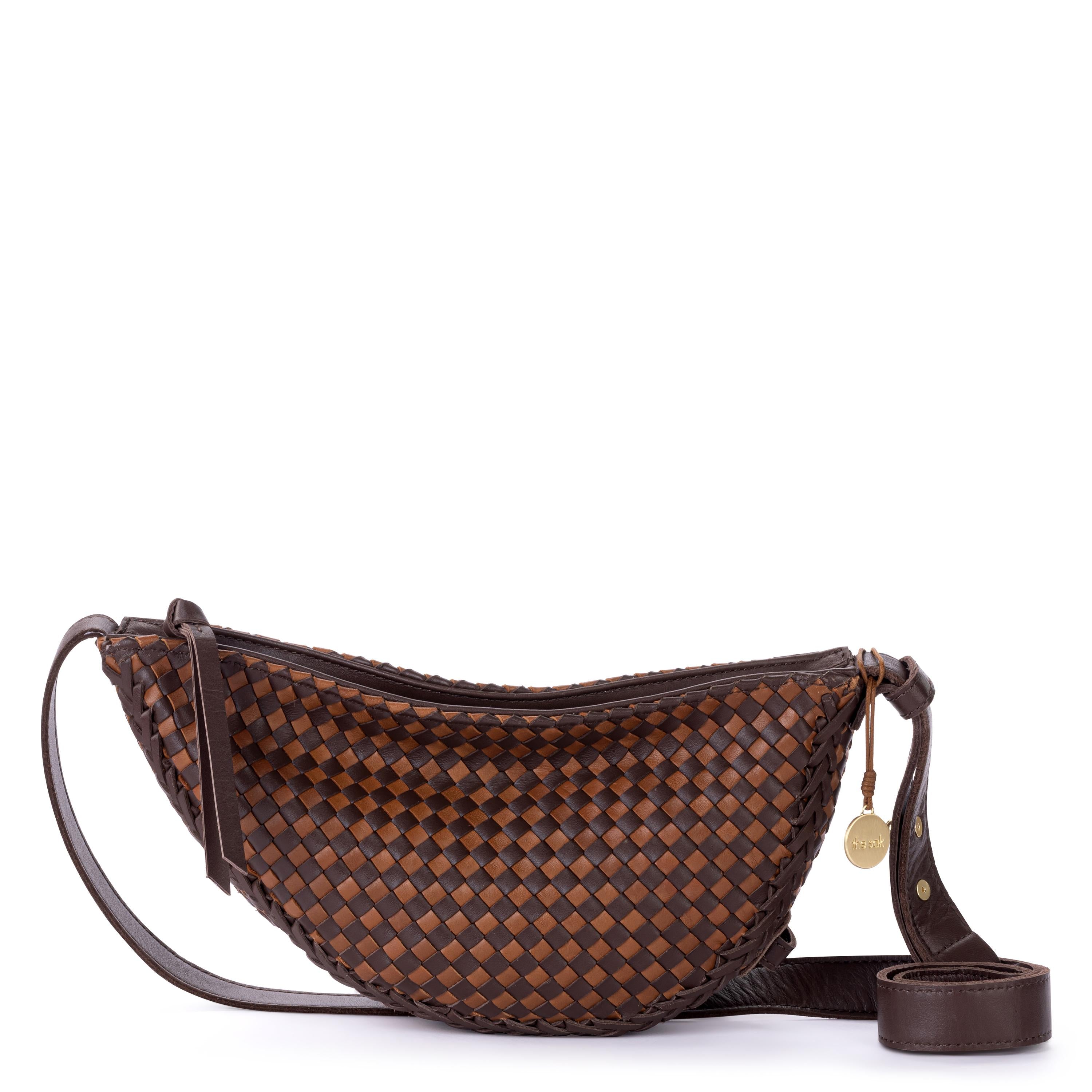 Tess Sling Bag in Woven Mahogany Cognac Leather – The Sak
